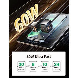 60W USB Car Charger - AINOPE [4 Multi USB Ports] [QC 36W] Fast Car Charger Adapter[5FT Cable] QC 3.0 Cigarette Lighter Adapter Back Seat Charging for iPhone Samsung iPad MacBook Fire Tablet and More