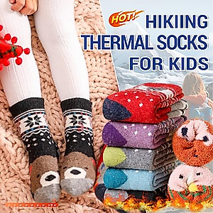 Eocom 6 Pairs Children's Winter Warm Wool Animal Crew Socks Kids Boys Girls Socks (6 Pairs Bear, 4-7 Years)
