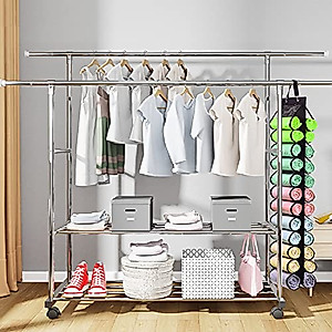 WwillDock Foldable Leggings Organizer Clothes, Legging Storage Bag, 24 Compartments Hanging Closet Organizers Suitable for Jeans, T-Shirts, Leggings, Towels etc (24 pockets, Black)