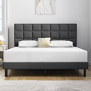 Molblly Twin Bed Frame Upholstered Platform with Headboard and Strong Wooden Slats, Non-Slip and Noise-Free,No Box Spring Needed, Easy Assembly,Dark Gray
