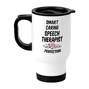 Casitika Speech Pathologist Gifts. 14 Oz Speech Therapy White Steel Travel Mug. Novelty Cups For Slp Teachers, Students Or Co-workers.