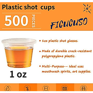 [500 Count -1 oz] Disposable Shot Glasses,Shatterproof No Lids, 1oz Jello Shot Cups Clear Plastic Souffle Cups, Perfect Container for Bathroom, Party, Espresso, Tasting, Samples, Mouthwash Cups