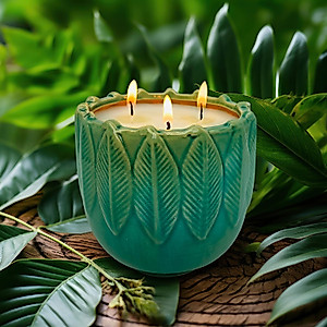 Exquisite Ceramic Citronella Candle Outdoor, Natural Essential Oils & Soy Wax Scented Candle, Indoor Outdoor Ambiance Enhancing Centerpiece Candles, 20oz 3-Wick Large Citronella Candle