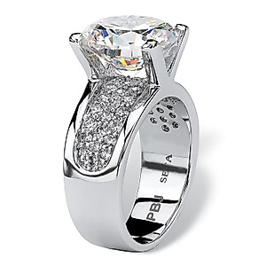 PalmBeach Patlinum-Plated or 14K Yellow Gold Plated Round Cubic Zirconia Bridge Engagement Ring Size 7