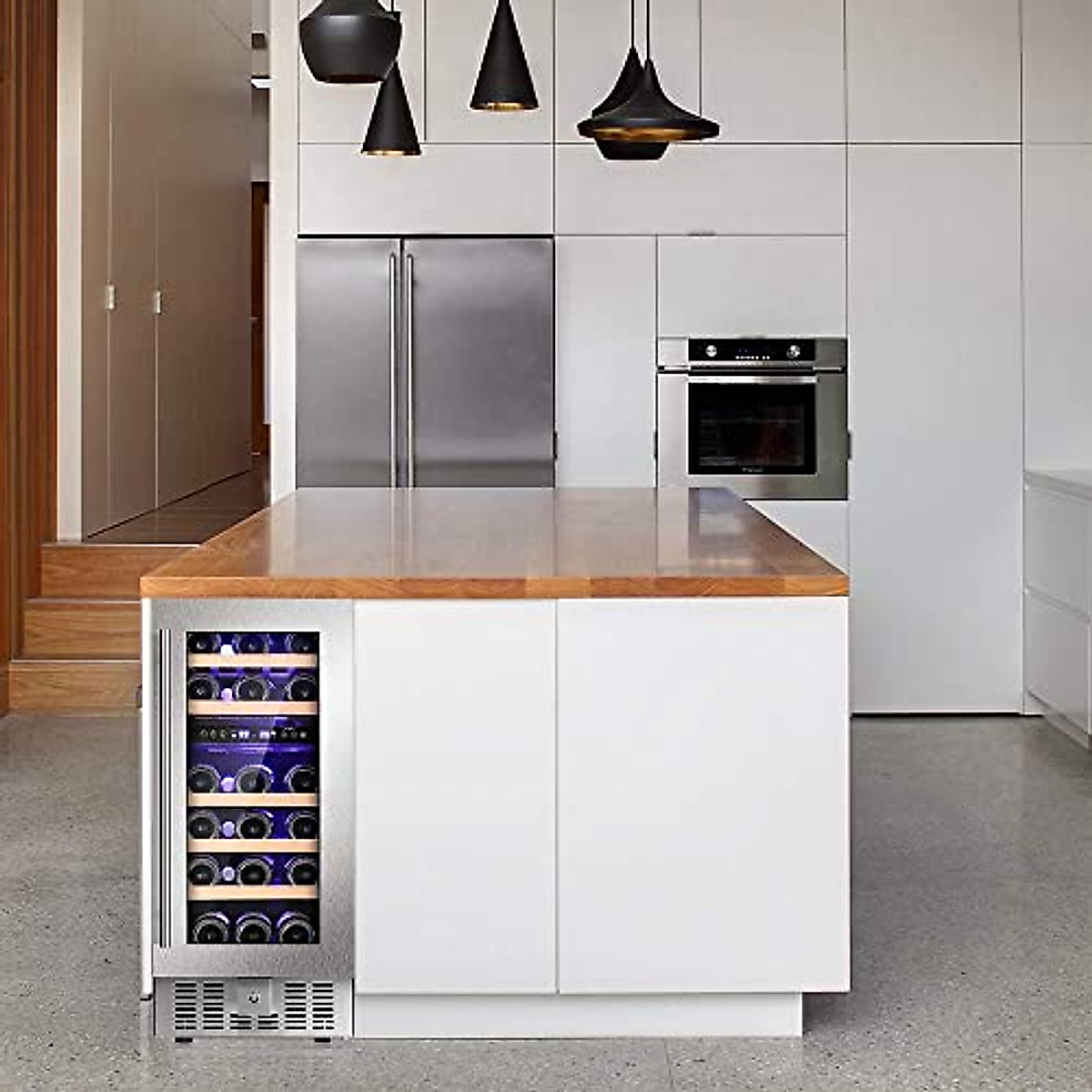 Joy Pebble Wine Cooler 28 Bottle Dual Zone Built-in Wine Cellar with Stainless Steel & Double-Layer Tempered Glass Door and Temperature Memory Function