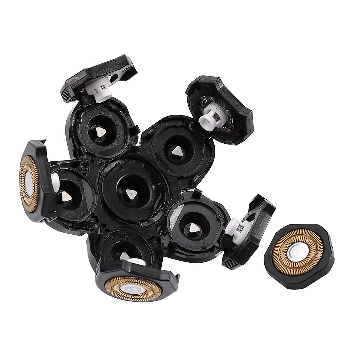 Electric Head Shavers for Bald Men, 6 in 1 Shaver Replacement Heads Multifunctional Electric Razor for Men Grooming Kit, Cordless Electric Shaving System(Black Gold)