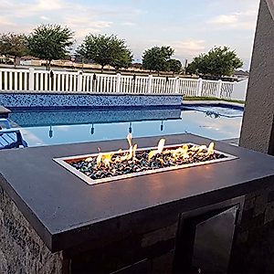 GASPRO 48 x 6 Inch Drop-in Fire Pit Pan and Burner, Natural Gas & Propane Fire Pit Insert with Linear Burner, Heavy Duty 304 Stainless Steel, Mounting Plates Included