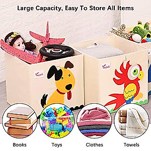 SITAKE 2 Pcs Foldable Animal Toy Storage Box/Bin/Cube, Collapsible Storage Organizer Chest Basket Container for Kids, Toddlers, Boys and Girls(13 x 13 x 13 Inch, Tiger & Koala)