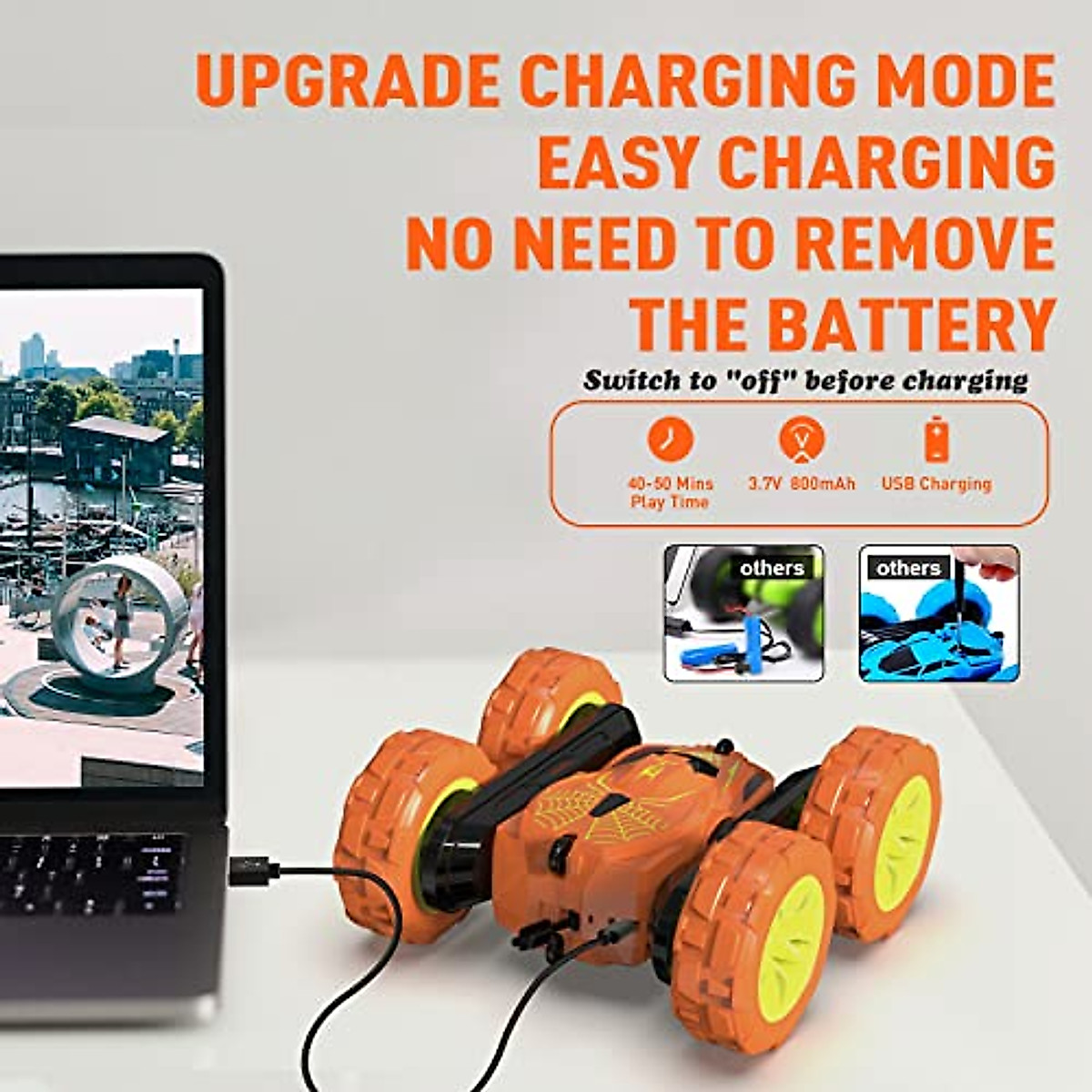 Remote Control Car, Lotmey RC Cars with Double Sided 360° Flips, RC Stunt Car with USB Charging Without Removing The Battery, 4WD Off Road Remote Control Car for Boys 4-7,8-12