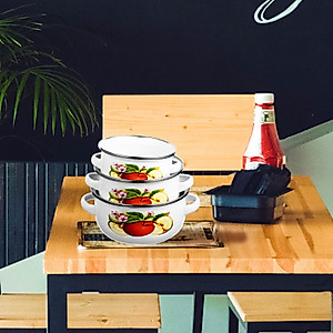 Yardenfun 3Pcs Mini Enamel Soup Pot Flat Bottom Stockpot for Cooking Stews and Noodles Random Design for Home Kitchen Use