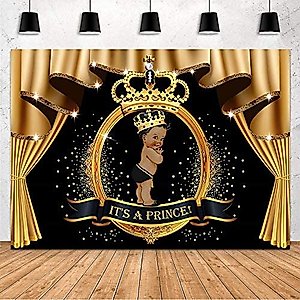 MEHOFOND It's A Prince Baby Shower Backdrop Prince Black Gold Party Decorations Crown Curtain Diamond Royal Prince Photography Background Banner Cake Table Studio Photo Props 10x7ft
