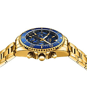 BIDEN Mens Watches Chronograph Gold Blue Stainless Steel Waterproof Date Analog Quartz Watch Business Casual Fashion Wrist Watches for Men