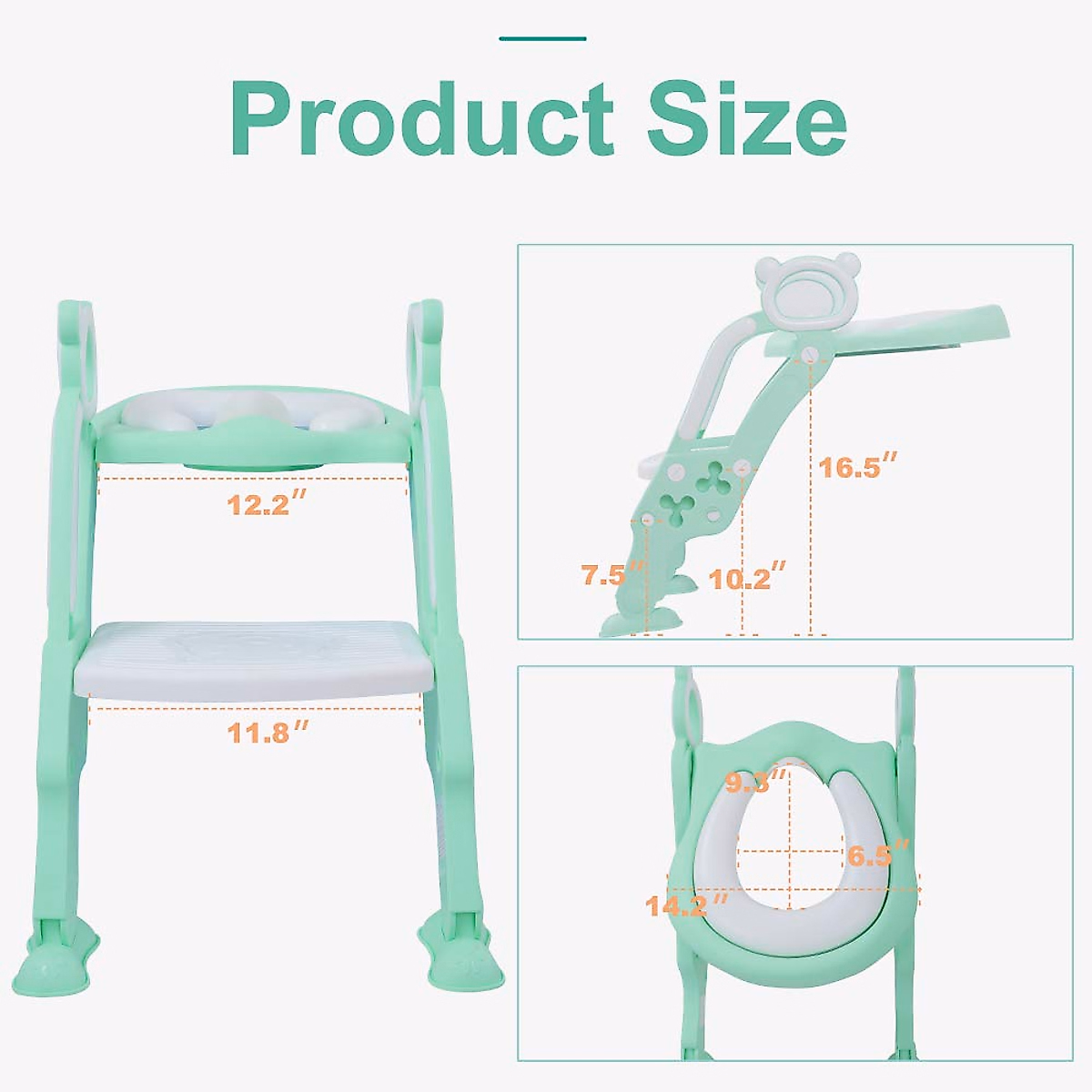 GrowthPic Potty Training Seat, Toddler Toilet Seat, Potty Chair with Splash Guard for Kids, Anti-skid, Soft Cushion, Potty Ladder, Green