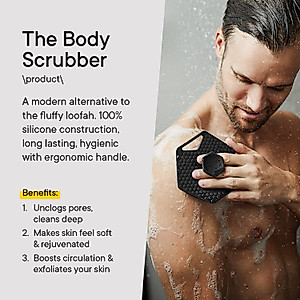 Tooletries - The Ultimate Scrubber Set - Silicone Shower Scrubber for Body with Shower Hook & Face Exfoliator Brush with Holder - Shower Accessories, Removable & Reusable - Charcoal