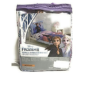 Disney Frozen 2 - Magical Journey - Lavender, Plum and White 4 Piece Toddler Bed Set with Comforter, Fitted Bottom Sheet, Flat Top Sheet, Reversible Pillowcase