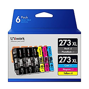 Uniwork Remanufactured Ink Cartridge Replacement for Epson 273 XL 273XL T273XL use for XP820 XP810 XP800 XP620 XP610 XP600 XP520 Printer Tray (2 Black, 1 Photo Black, 1 Cyan, 1 Magenta, 1 Yellow)