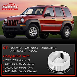 FAERSI HVAC Plastic Heater Blower Motor with Fan Cage Compatible with 2001-2005 Honda Civic, 2002-2006 Honda CR-V, 2003-2011 Honda Element, 2001-2005 Acura EL Replaces 700005, 79310S5DA01