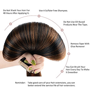 ShowJarlly Tape in Hair Extensions 20pcs 24 Inches Tape Ins Extensions Remy Human Hair Invisible Seamless Skin Weft for White Women Off Black Mixed Light Brown (1B/6/1B) 50g