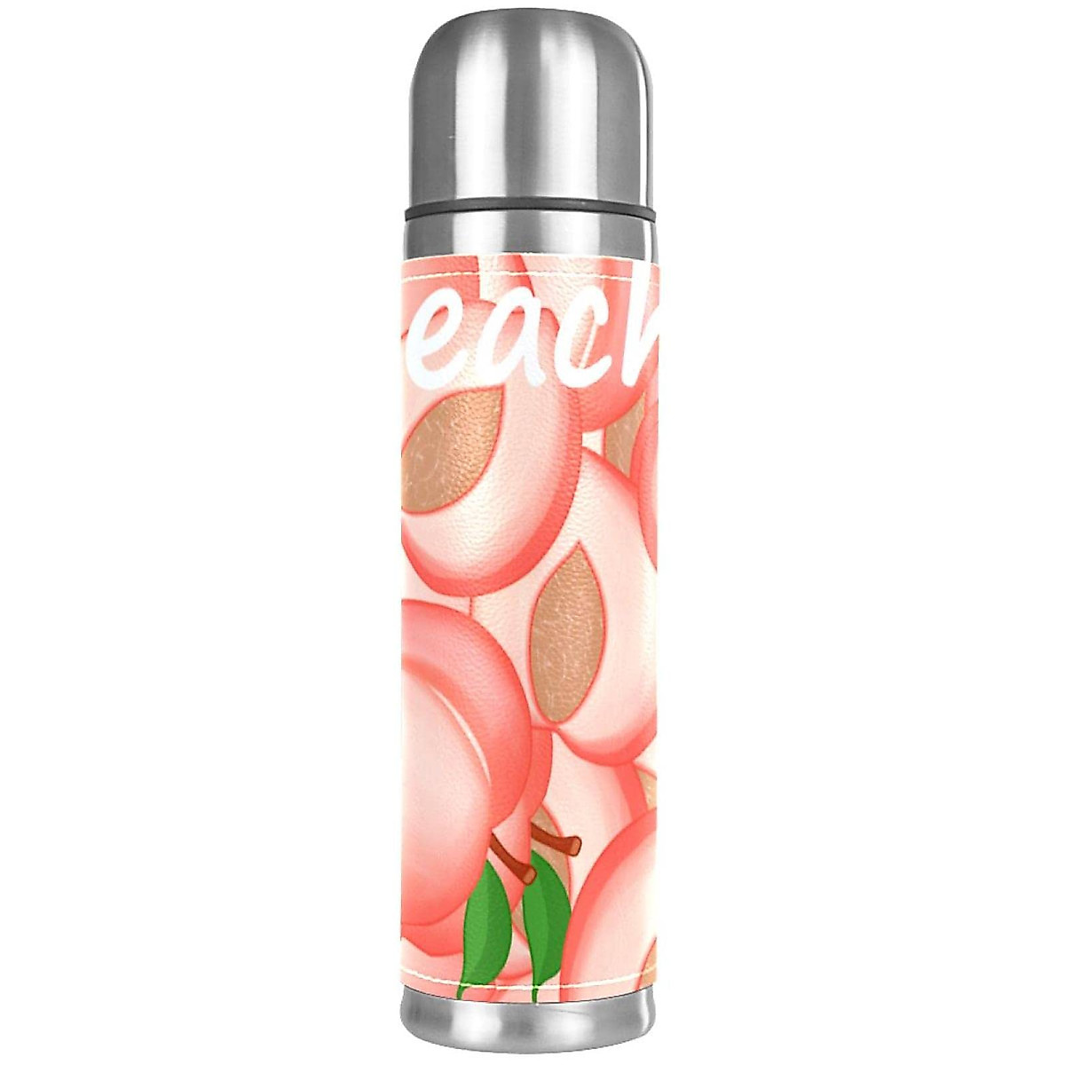 Stainless Steel Leather Vacuum Insulated Mug Peach Thermos Water Bottle for Hot and Cold Drinks Kids Adults 16 Oz