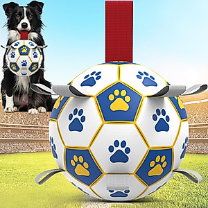 QDAN Dog Toys Soccer Ball with Straps - Durable Dog Balls for Small Medium Dogs, Outdoor Dog Toys, Summer Dog Water Toy, Herding Ball, Puppy Dog Birthday Gifts White (6 Inch)