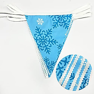 32Ft Blue and White Snowflakes Banner Triangle Flag Pennant Bunting Fabric Garland Streamers for Winter Wonderland Christmas Frozen Birthday X-mas New Years Party Festivals Hanging Decorations