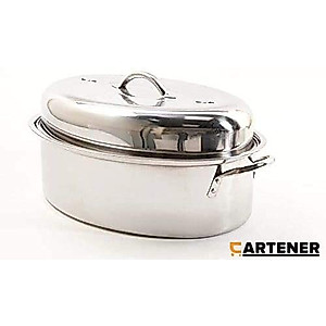 Stainless Steel Turkey Roaster with Lid and Rack, Oval Roasting Pan Rack and Lid - Large Covered Turkey Roasting Pan with Top - Stainless Steel Oval Roaster Pan with Top - High Dome Roaster