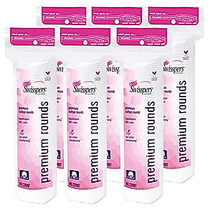 Swisspers Premium Cotton Rounds, Hypoallergenic, 80 Count, Pack of 6 (480 Rounds Total)