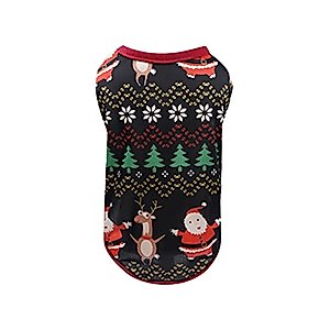 HonpraD Christmas Red Creative Christmas Pet Clothes Christmas Polyester Vest Series Christmas Print Matching Pet Dog Clothes XXS and Retractable Leash Set (Black, M)