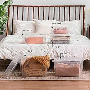 IRIS USA 17 Qt Clear Storage Box, BPA-Free Plastic Stackable Bin with Lid, 4 Pack, Containers to Organize Shoes and Closet Shelves, Classroom Organization Teacher Tools, Game Storage