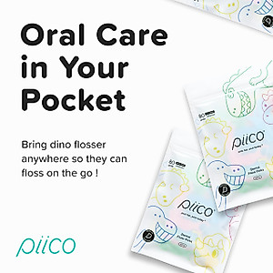 Piico Unflavored Kids Floss - No Fluoride Dual Line Dental Floss Picks - Fun Oral Care in Colorful Floss Sticks Design - Kids Flossers Avoid Tooth Decay & Gum Disease - 80 Count Dino