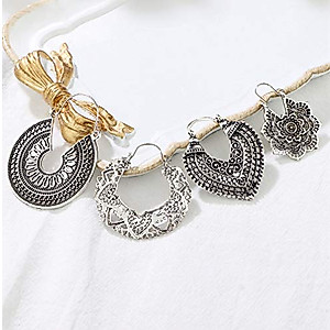 Florideco 6 Pairs Vintage Bohemian Drop Dangle Earrings Boho National Style Hollow Petal Heart Shaped Beaded Statement Earrings for Women Hypoallergenic Silver Jewelry