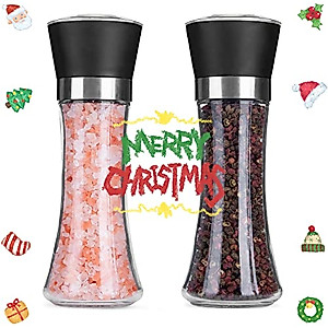Hotder Premium Pepper and Salt Grinder Set of 2-Refillable Coarseness Adjustable Pepper Mill Shaker with Glass Body for Home,Kitchen(Two Pack