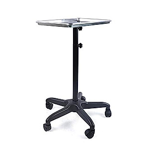 Salon Tray Cart, Rolling Salon Tray with Wheels & Adjustable Height Aluminum Tattoo Tray Trolley for Hairstylist Hair Salon SPA Mobile Trolley (Silver)