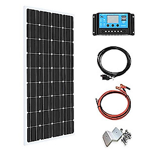 XINPUGUANG 100Watt 12Volt Solar Panel Moncrystalline Solar Panel Kit 10A Charge Controller， Extension Cable ，Mounting Brackets for RV Trailer Camper Marine Off Grid (100W Solar Kits)
