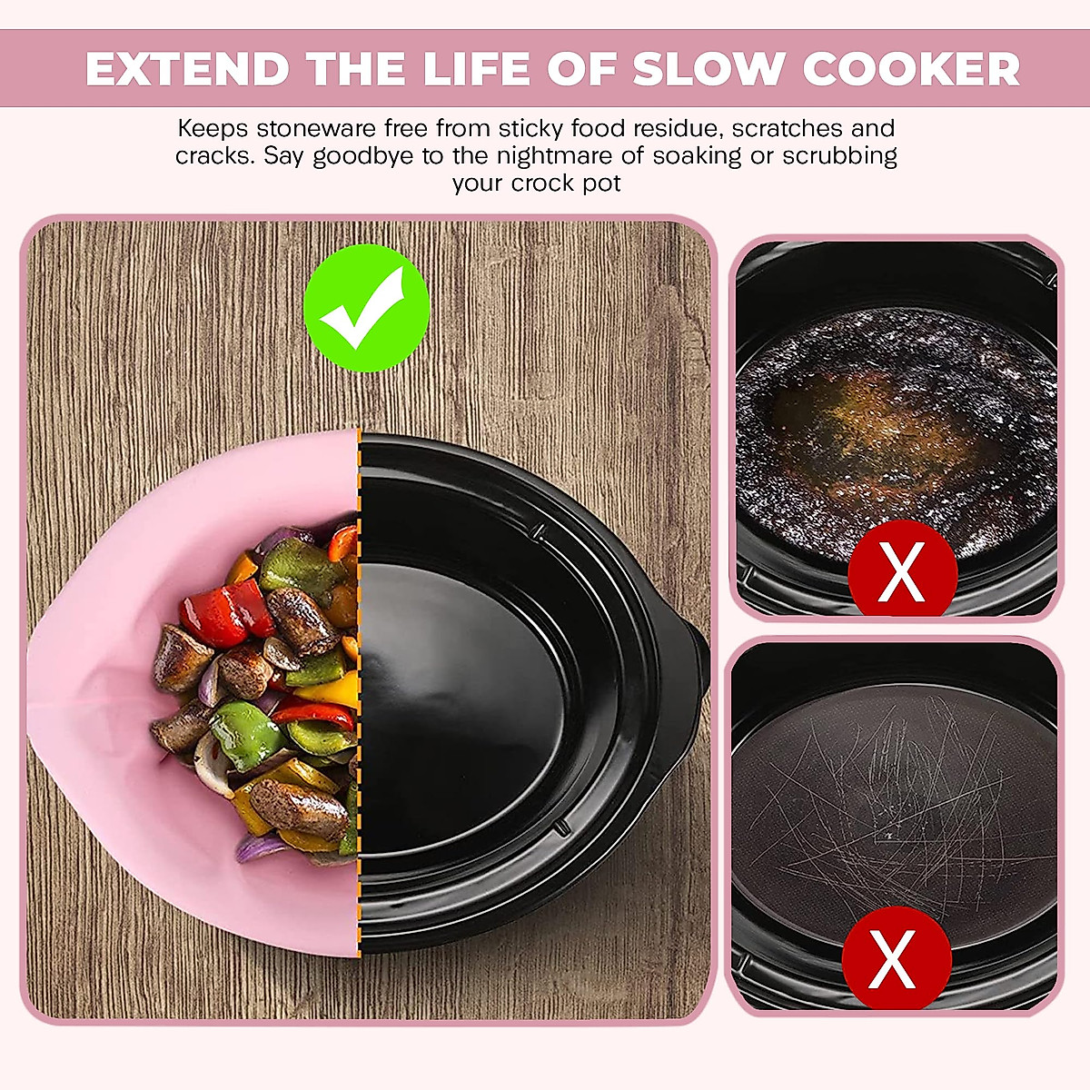 2 Pack Silicone Slow Cooker Liner, Slow Cooker Liners, Ideal for Easy Clean Up, Fits 6-8 Quart, Oval or Round Pot, Slow cook Liners are Reusable and Leak proof, Slow cook bag Liners, Disposable