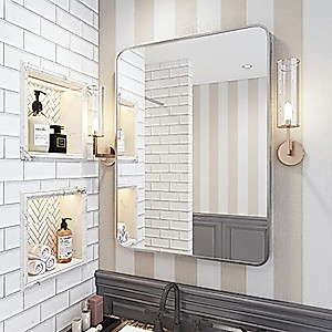 ATHETOP Contemporary Brushed Metal Wall Mirror | Brushed Silver Framed Rounded Corner Design | Hangs Horizontal or Vertical (30" x 40")
