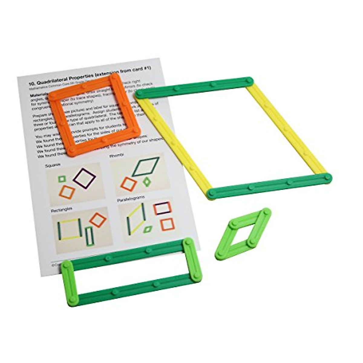 Curious Minds Busy Bags Geometry Snap Together Sticks with Compass and Activity Guides - Common Core Math Manipulative - Hands on Learning Math for Elementary Students