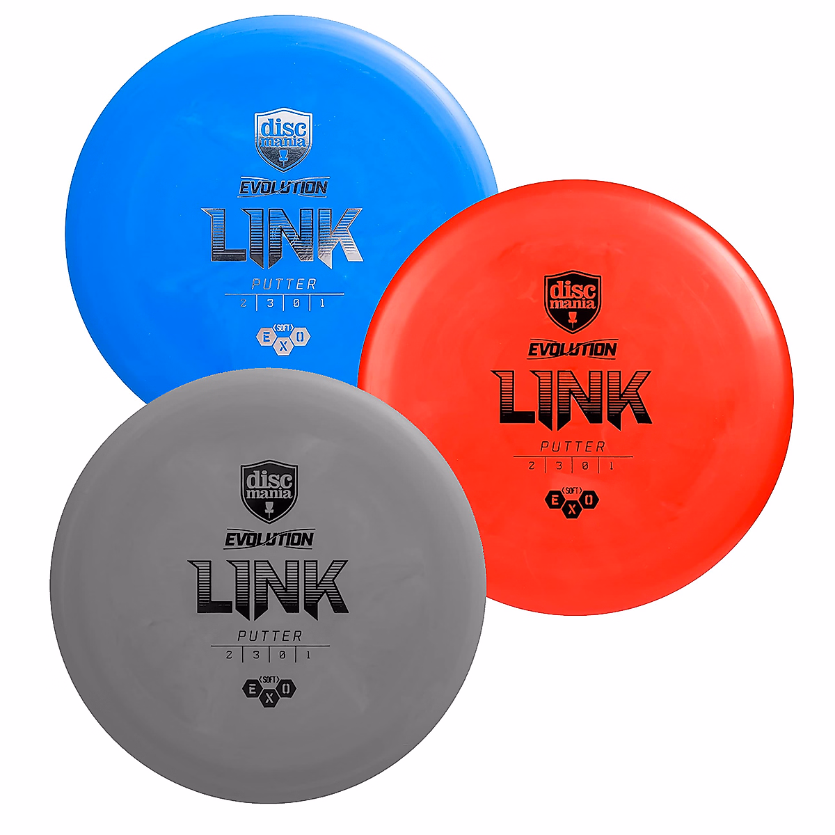 Discmania Evolution Exo Soft Link Putter Golf Disc Pack of 3-173-176g (Colors May Vary) Putting Practice Disc Golf Putter Pack