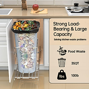 JOWBOOW Pull Out Trash Can Under Cabinet, 37 Qt Under Cabinet Trash Can Pull Out with Soft Close Slides, Kitchen Cabinet Garbage Can Pull Out, Grey