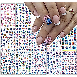 12 Sheets Cute Nail Art Stickers Cute Cartoon Nail Decals 3D Self Adhesive Nail Art Supplies Cartoon DIY Nail Designs Sticker Luxury Designer Nail Stickers for Girls Women Nail Decorations