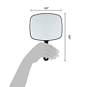 ForPro Professional Collection Premium Hand Mirror with Handle, 6.3" W x 9.6" L, Multi-Purpose Handheld Mirror with Distortion-Free Reflection, Black