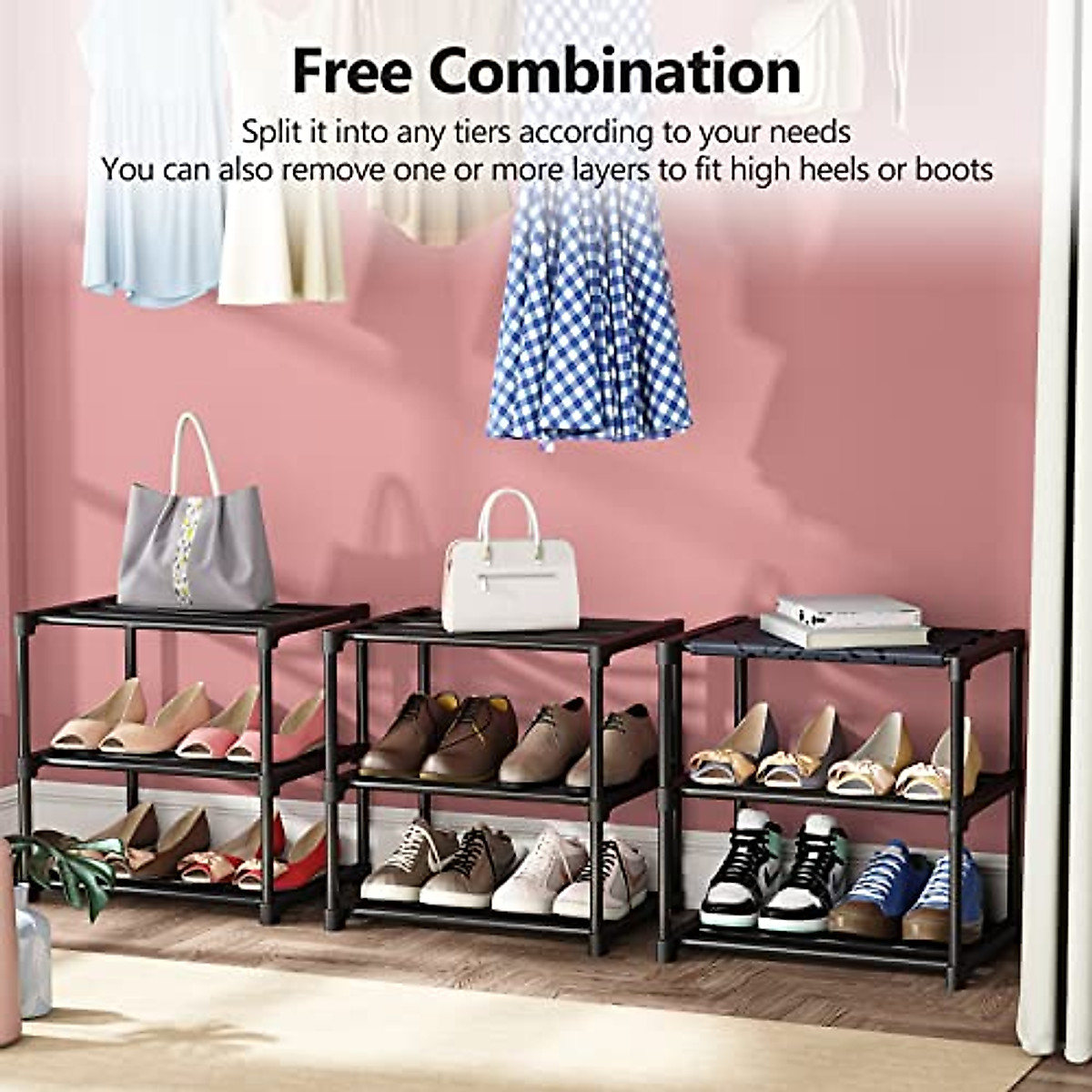 Tribesigns Shoe Rack, 9 Tiers Tall Shoe Rack for Entryway 18 Pairs Shoes and Boots Storage Shelf, Stackable and Narrow Vertical Shoe Organizer for Closet, (Black, 17.32"x 12.2"x64.96")