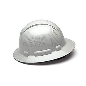 Pyramex Ridgeline Full Brim Hard Hat, 4-Point Ratchet Suspension, Shiny White Graphite Pattern