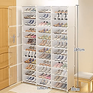 Shoe Rack Storage Organizer, Shoe Shelves 12 Tier Free Standing Shoes Cabinet Shelf Portable, White Closet Shoe Racks With Doors Expandable Stackable, Ideal Choice for Entryway, Hallway (72 Pairs)