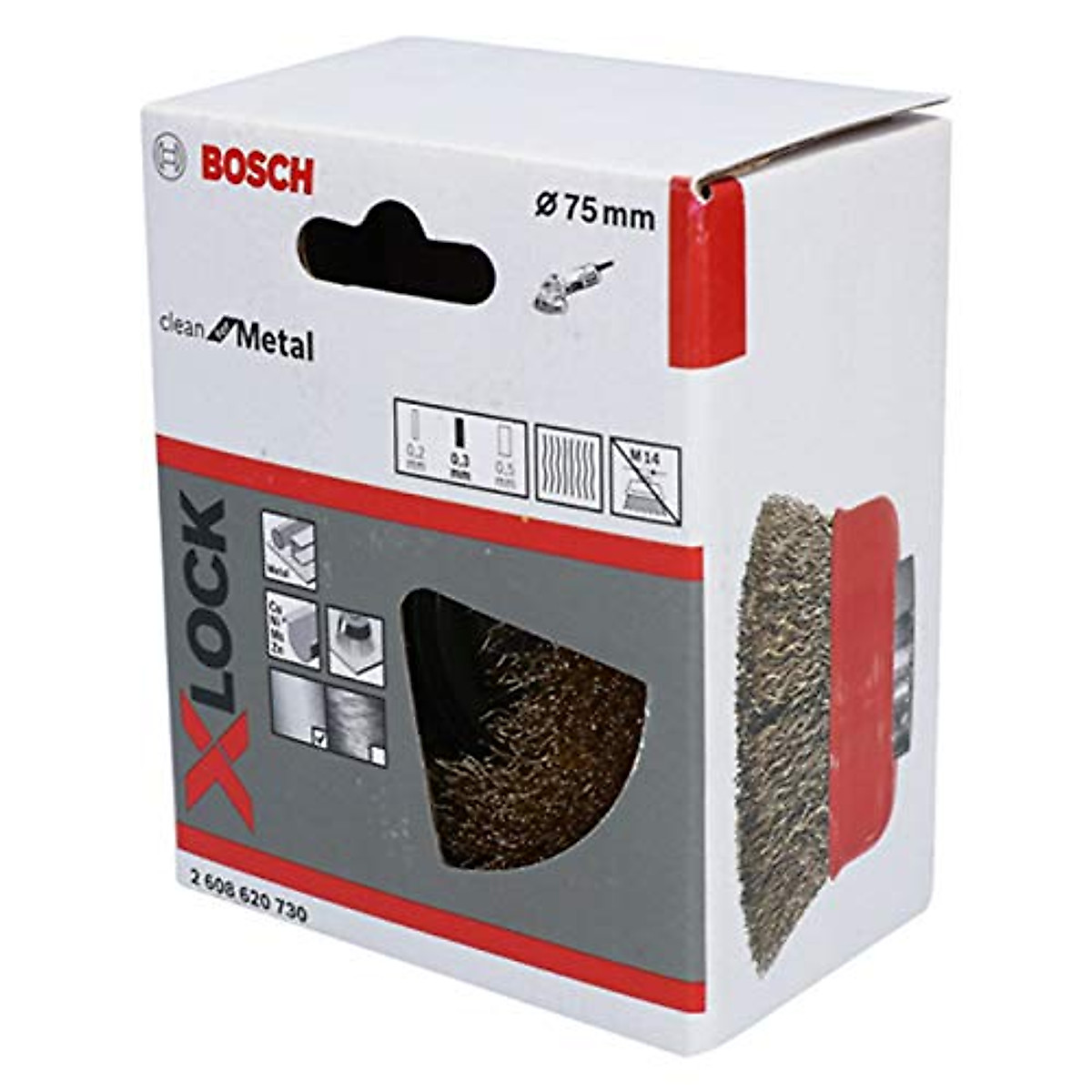 Bosch X-LOCK 2608620730 Cup Wire Brush (Cup Shape, 3.0 inches (75 mm), Brass 0.01 inches (0.3 mm), Straight, 1 Piece)