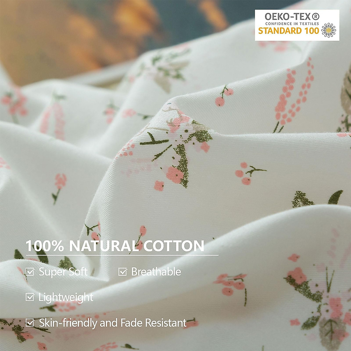 EAVD Vintage Style Garden Pink Floral Duvet Cover Set 1 Queen Duvet Cover + 2 Matching Pillowcases+ 1 Queen Bed Fitted Sheet Soft Cotton Bedding Set