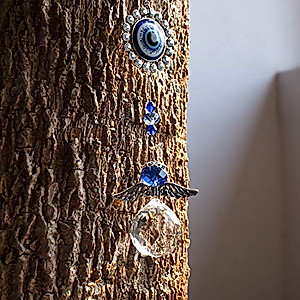 Crystal Angel Suncatcher with Feng Shui Turkish Blue Evil Eye Protection and Good Luck Charm Gift