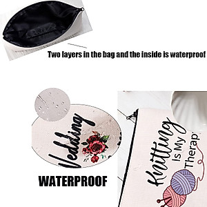 PXTIDY Knitting Makeup Bag Knitter Gift Knitting Is My Therapy Storage Bag Crocheter Gifts Yarn Crocheter Bag For Grandma Knitter Crocheting Mom Retirement Gift