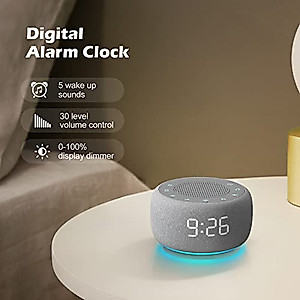 Buffbee Sound Machine & Alarm Clock 2-in-1, 18 Soothing Sound, 7 Night Light, Sleep Timer, Precise 30-Level Volume Control White Noise Machine