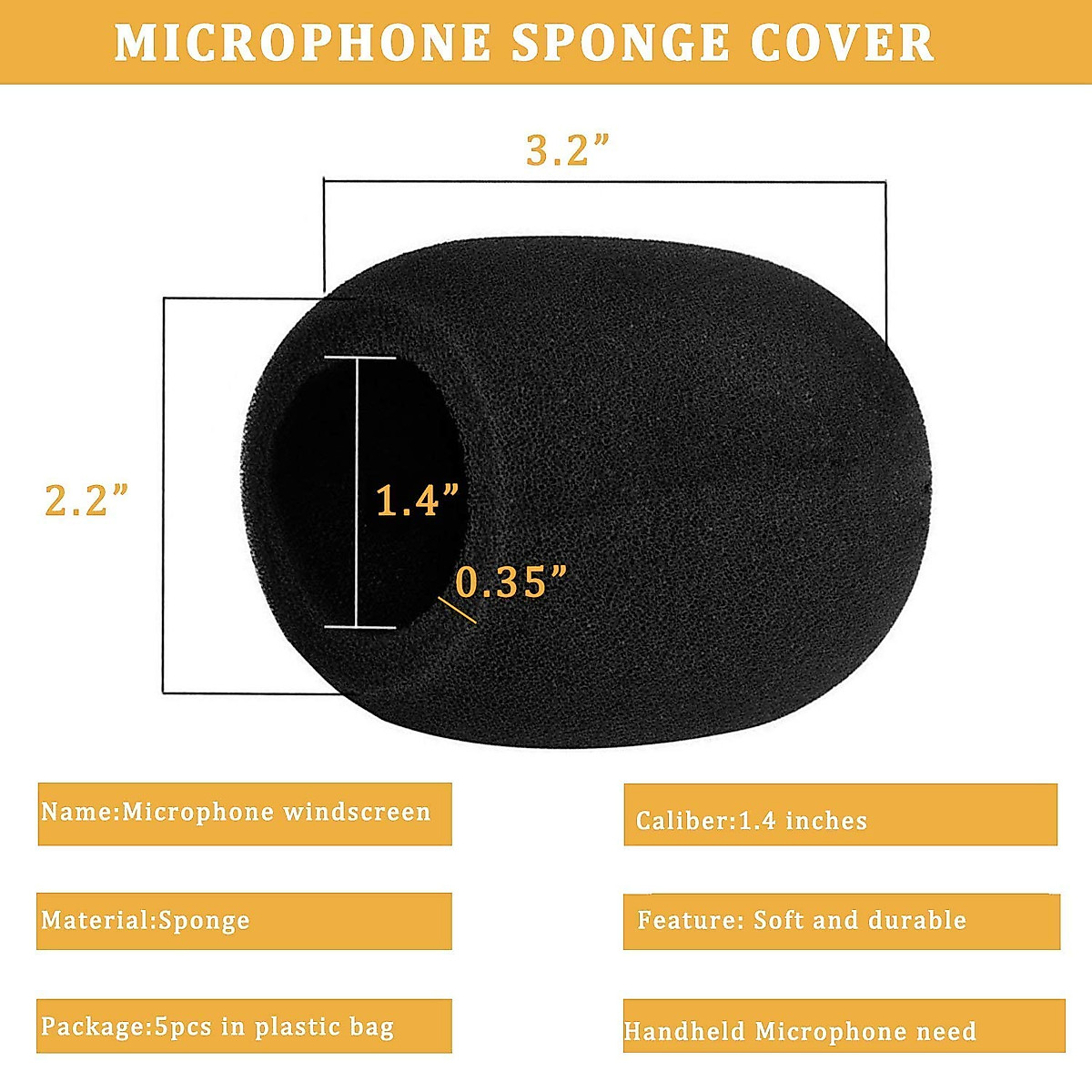 5 Pack Foam Cover, Handheld Microphone Windshield, Professional Microphone Soft Foam Cover, Microphone Windproof Sponge, Windshield, Microphone Cover,Windscreens